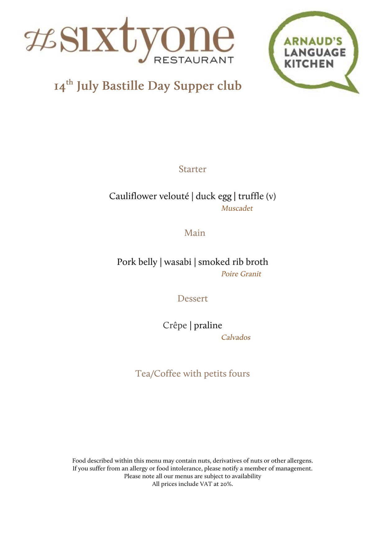 Bastille Day Menu – Arnaud's Language Kitchen